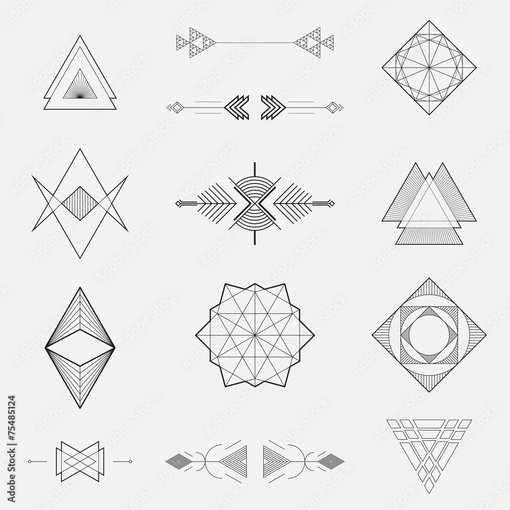 Set of geometric shapes, triangles, line design, vector Stock Vector ...
