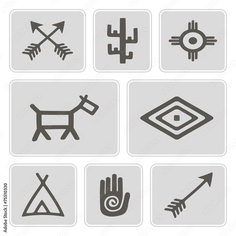 set of monochrome icons with native american symbols Stock Vector ...