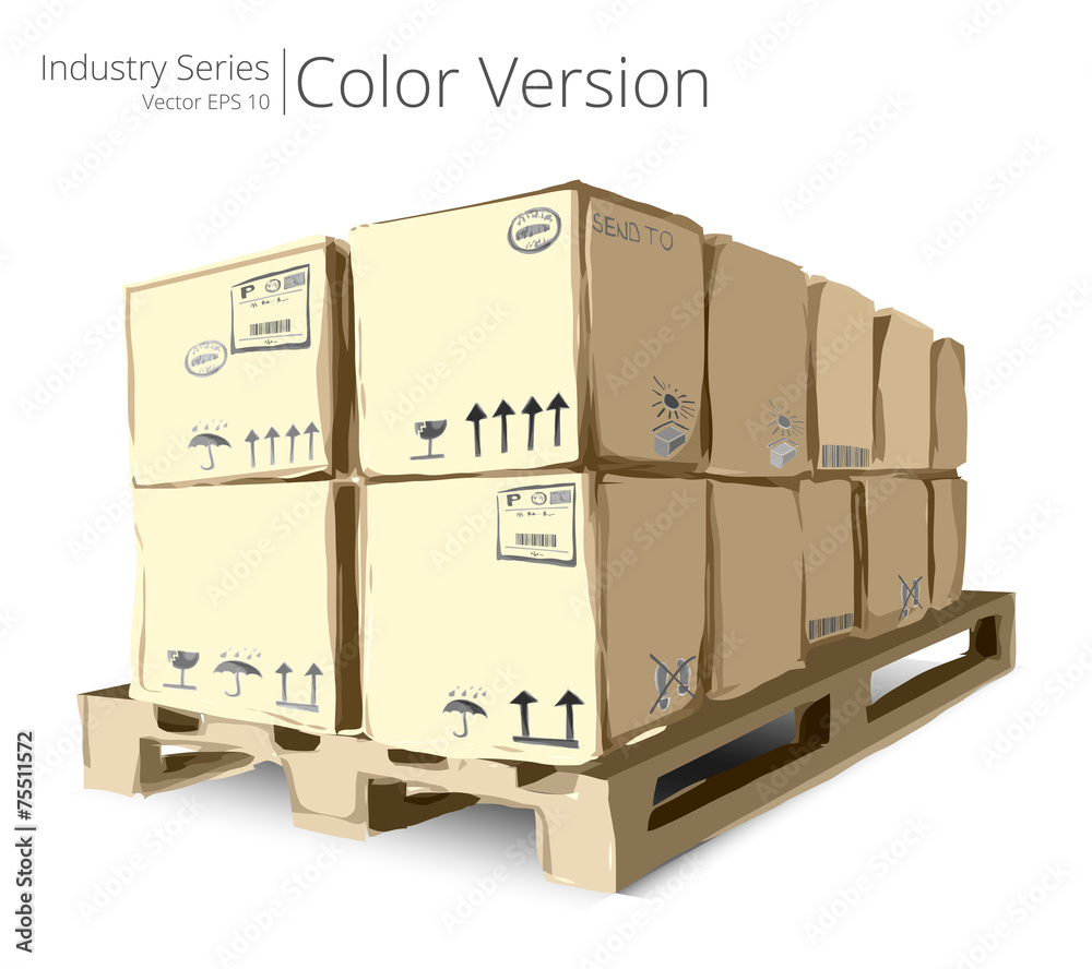 Vector illustration of Pallet with Boxes, Color Series. Stock Vector ...