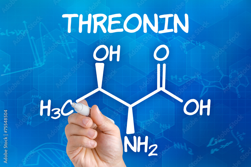 Hand mit Stift zeichnet chemische Strukturformel von Threonin Stock ...