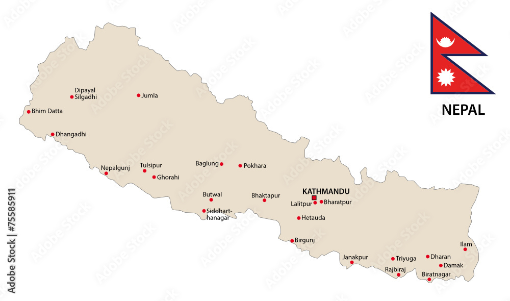 nepal map with flag Stock Vector | Adobe Stock