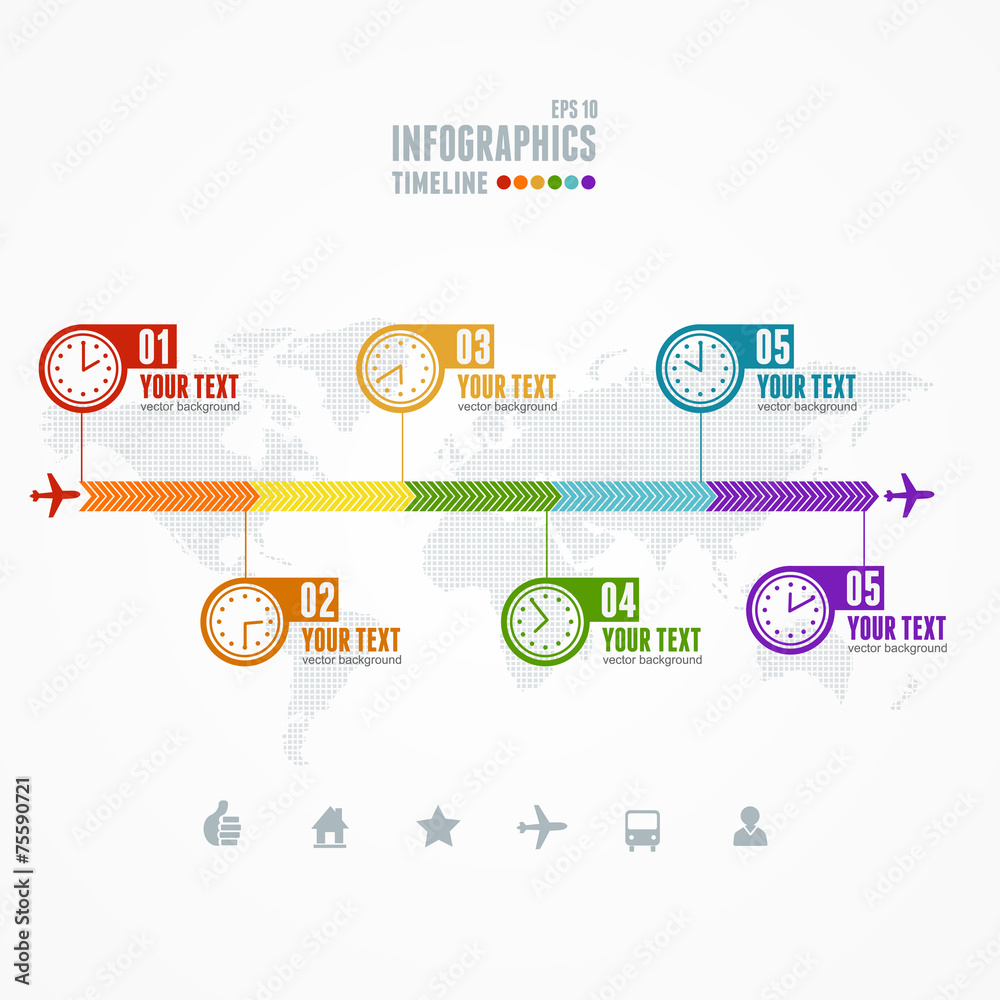 Vector Timeline Infographic. Map and clock Stock Vector | Adobe Stock