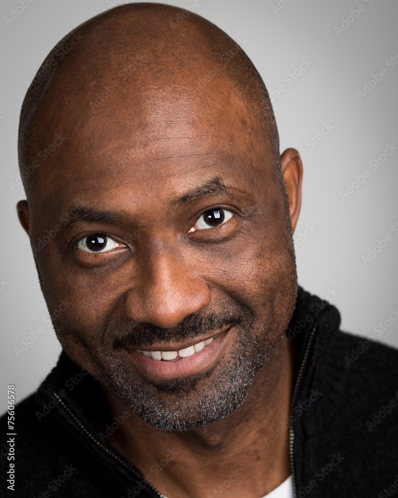 Bald Unshaven Black Man In His Forties Stock 写真 | Adobe Stock