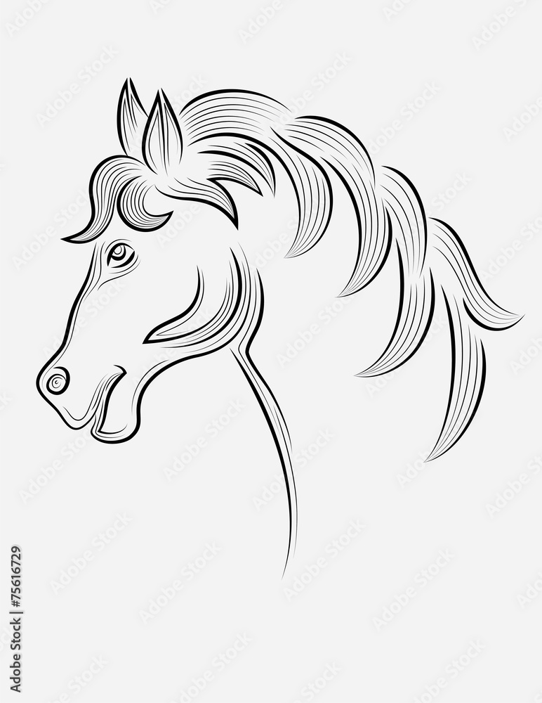 Horse head outline, art vector sketch decoration Stock Vector | Adobe Stock