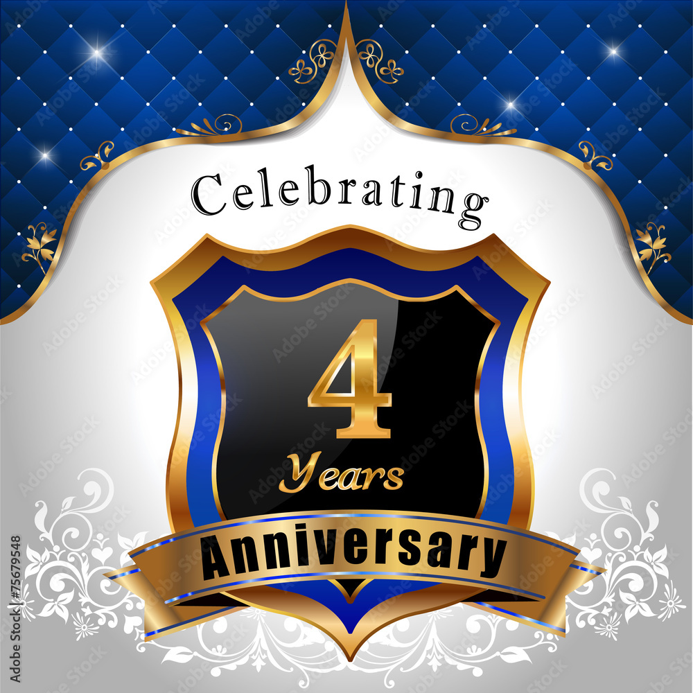 celebrating 4 years anniversary, sheild with royal emblem Stock Vector ...