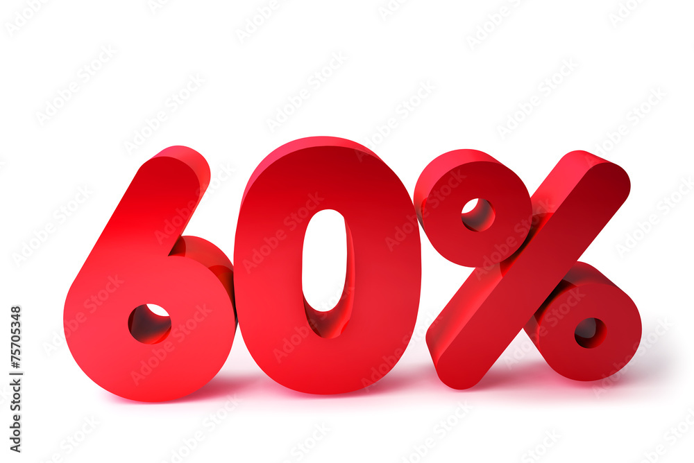 60% 3D Render Red Word Isolated in White Background Stock Illustration ...