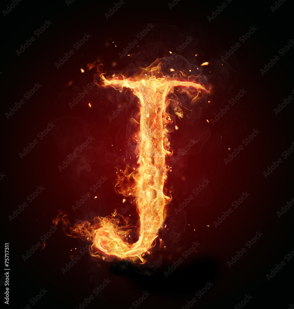 Fire letter on black background Stock Photo | Adobe Stock
