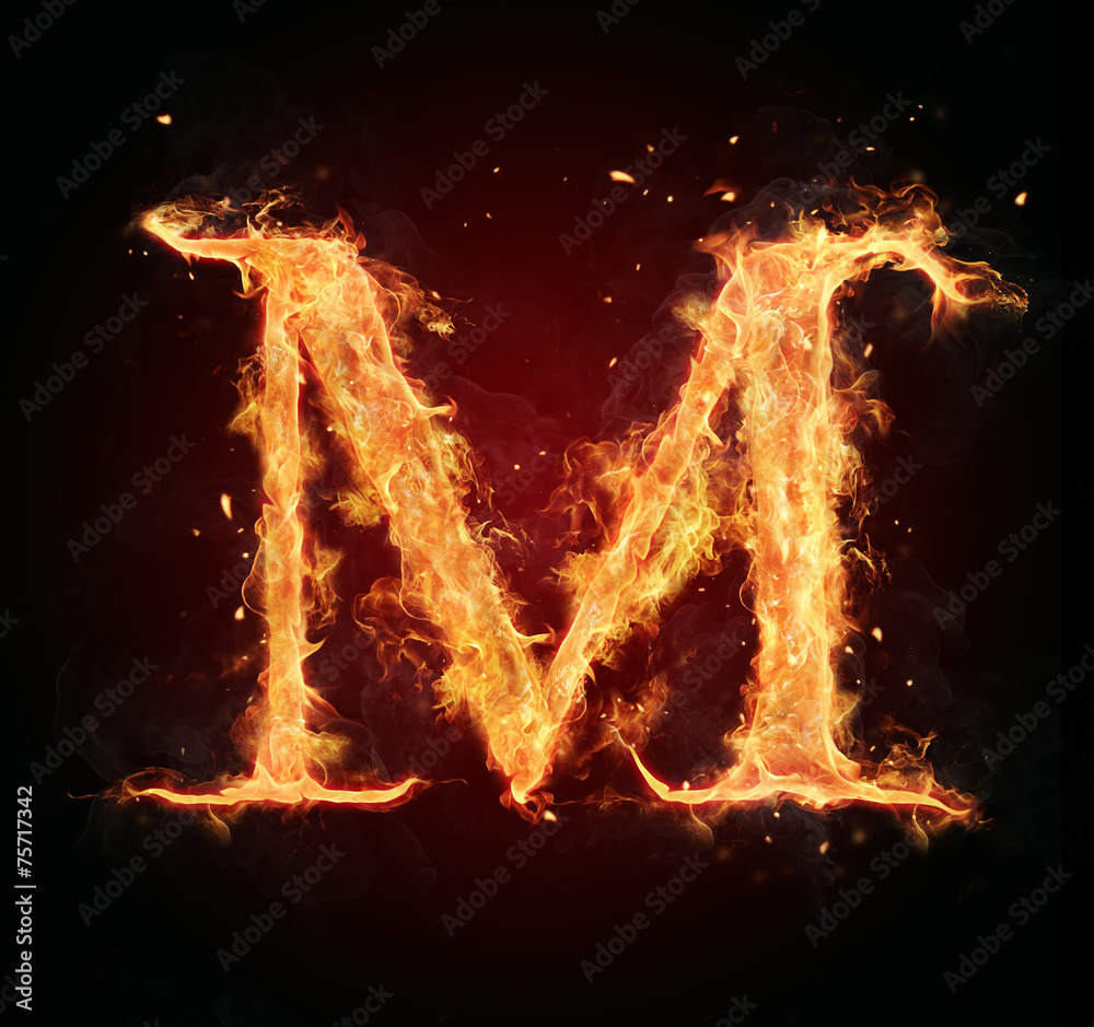 Fire letter on black background Stock Photo | Adobe Stock