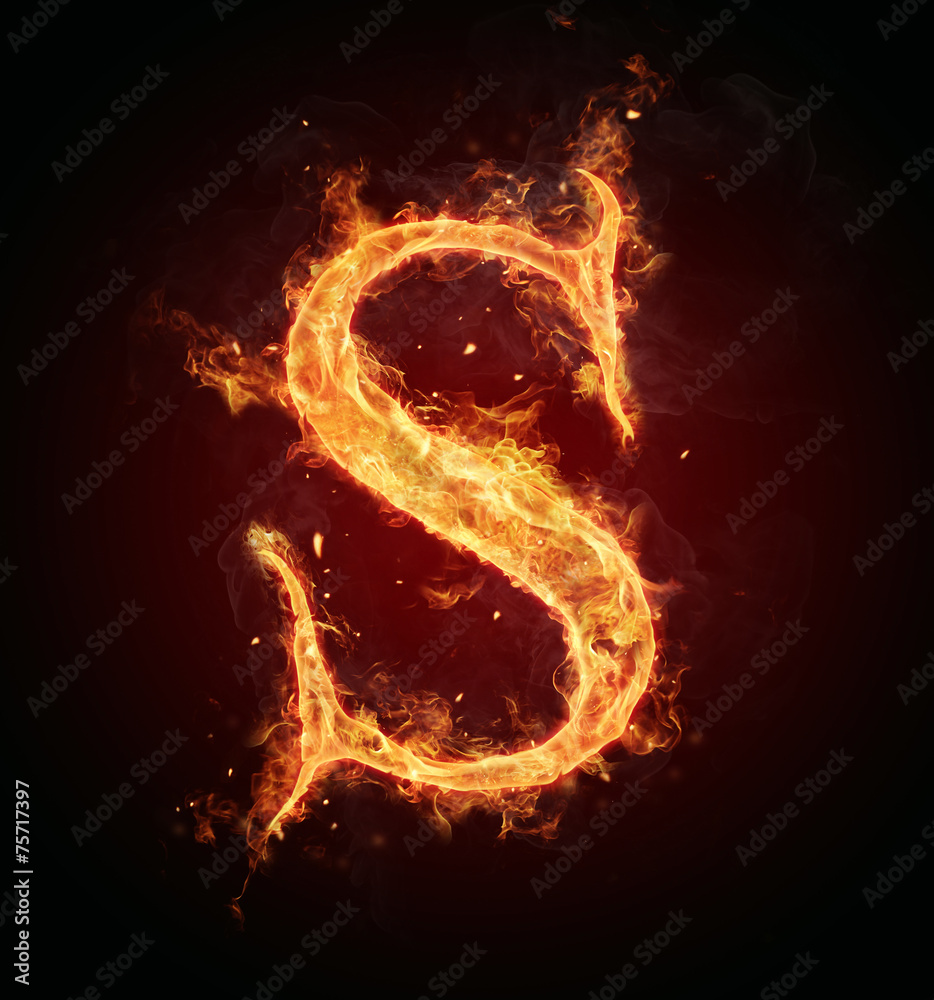 Fire letter on black background Stock Photo | Adobe Stock