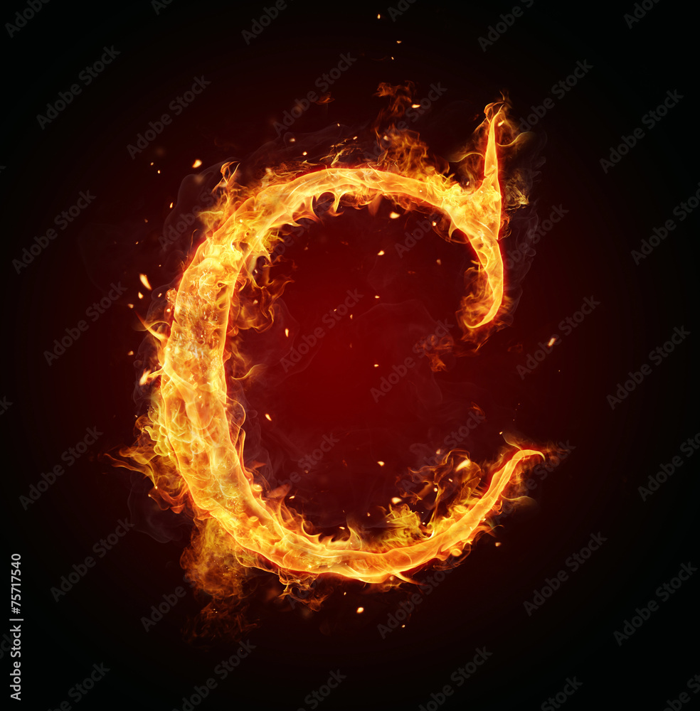 Fire letter on black background Stock Photo | Adobe Stock