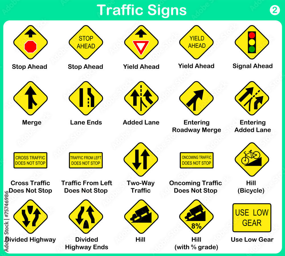 Traffic sign collection - warning road signs Stock Vector | Adobe Stock