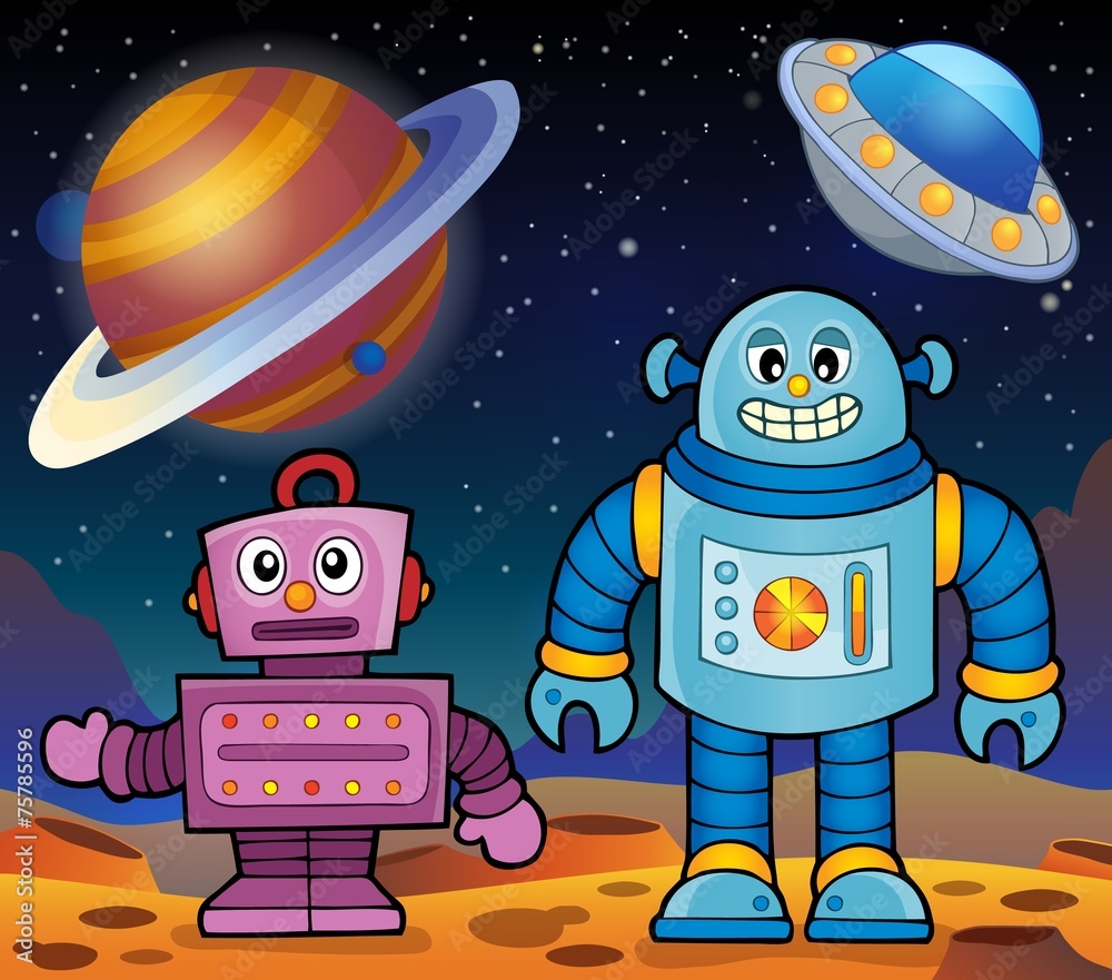 Space theme with robots 2 Stock Vector | Adobe Stock