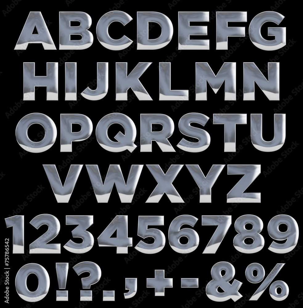 Metal letters and numbers alphabet Stock Illustration | Adobe Stock