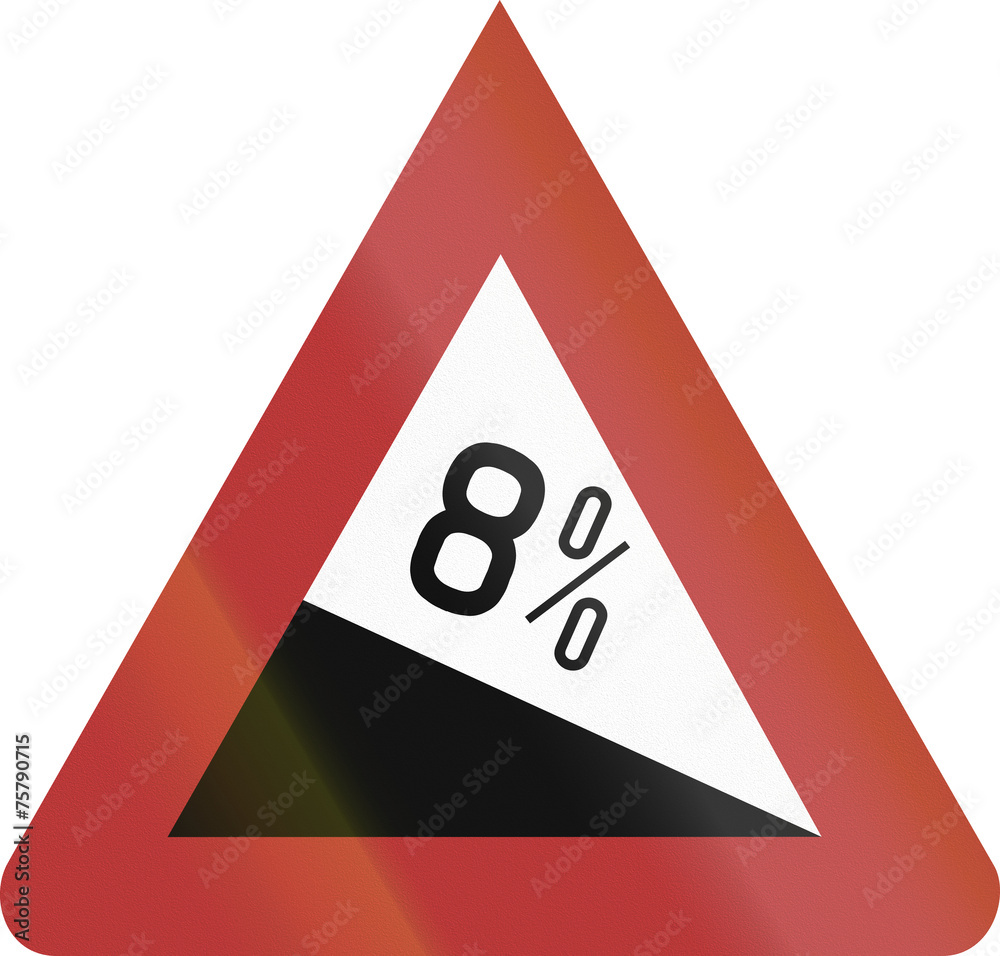 Old design (1956) of a German warning sign about decline Stock ...