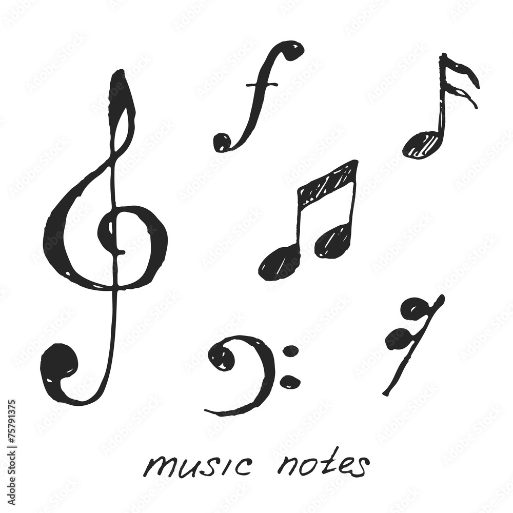 Music notes and signs hand-drawn. Stock Vector | Adobe Stock