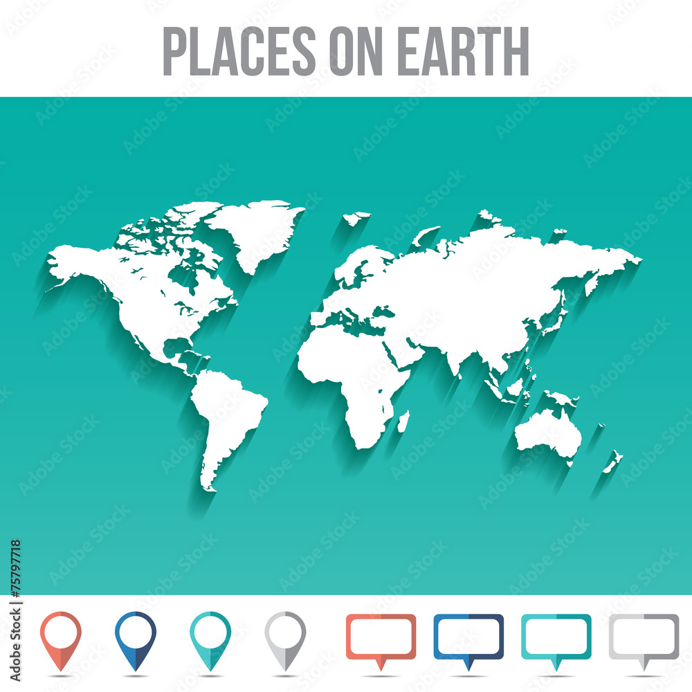 World Map with Pins, Flat Design Vector Illustration Stock Vector ...