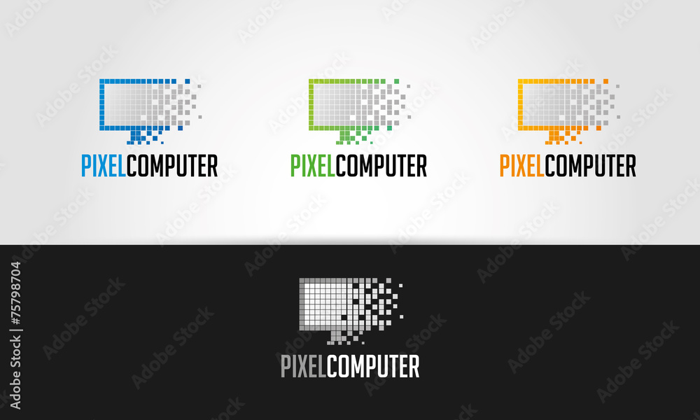 Pixel Computer Logo Stock Vector | Adobe Stock