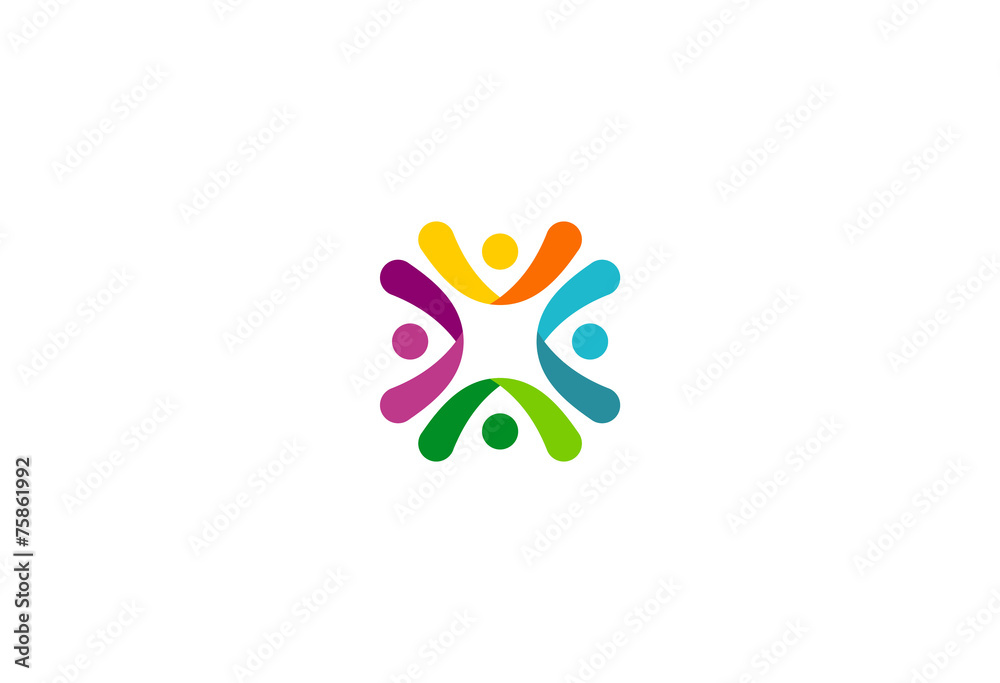 teamwork happy people vector logo Stock Vector | Adobe Stock