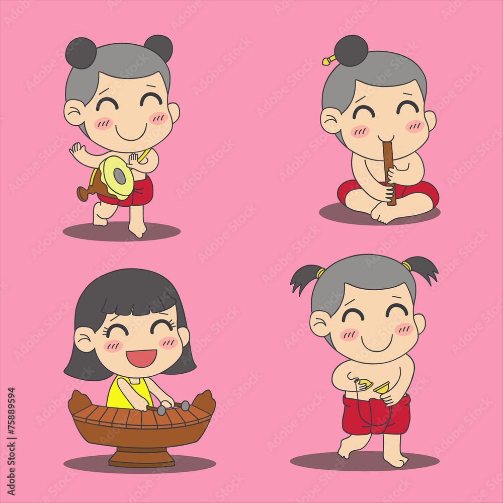 thai kids dance and play thai musical instrument Stock Vector | Adobe Stock