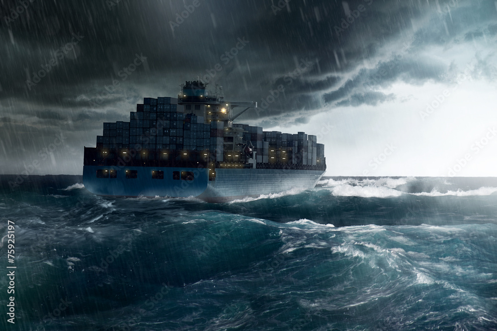 Cargo Ship in a Storm foto de Stock | Adobe Stock