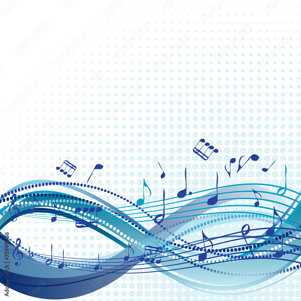 Abstract blue music background with notes Stock Vector | Adobe Stock