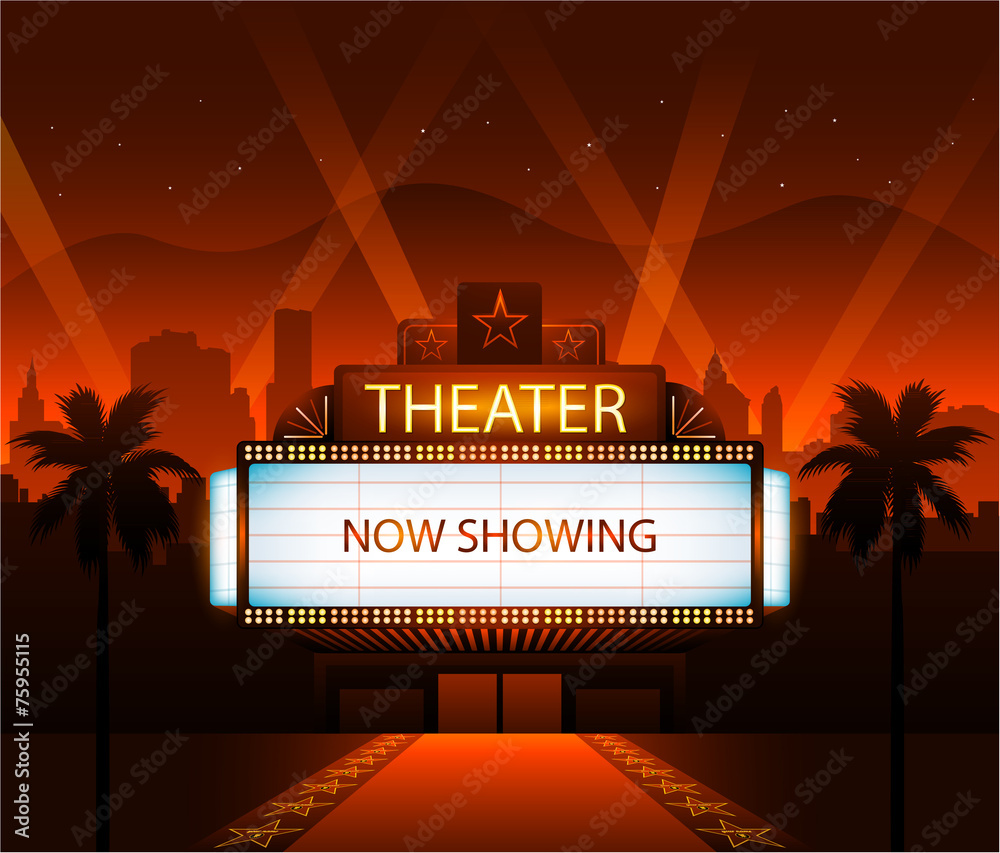 Now showing theater movie banner sign Stock Vector | Adobe Stock
