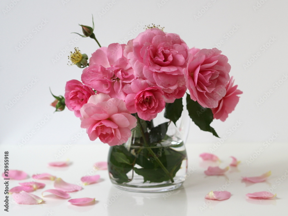 Bouquet of pink roses in a vase. Floral still life. Stock Photo | Adobe ...