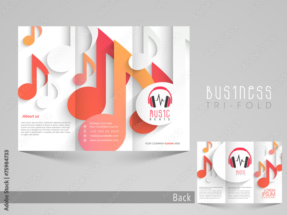 Tri-fold brochure, catalog and flyer template for music. Stock Vector ...