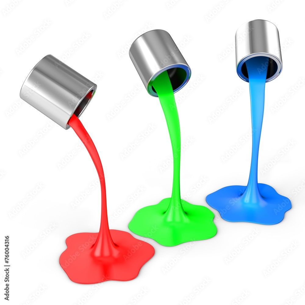 3d red, green, blue paint pouring from buckets Stock Illustration ...