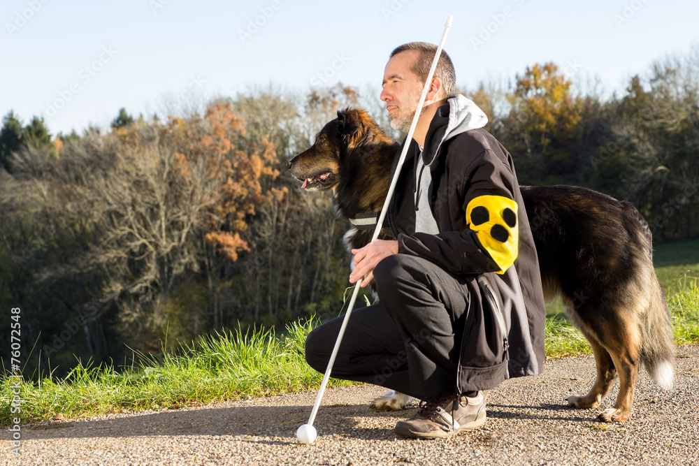 Spaziergang mit Blindenhund Stock-Foto | Adobe Stock