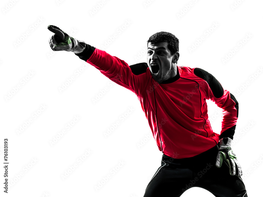 caucasian soccer player goalkeeper man pointing silhouette Stock Photo ...