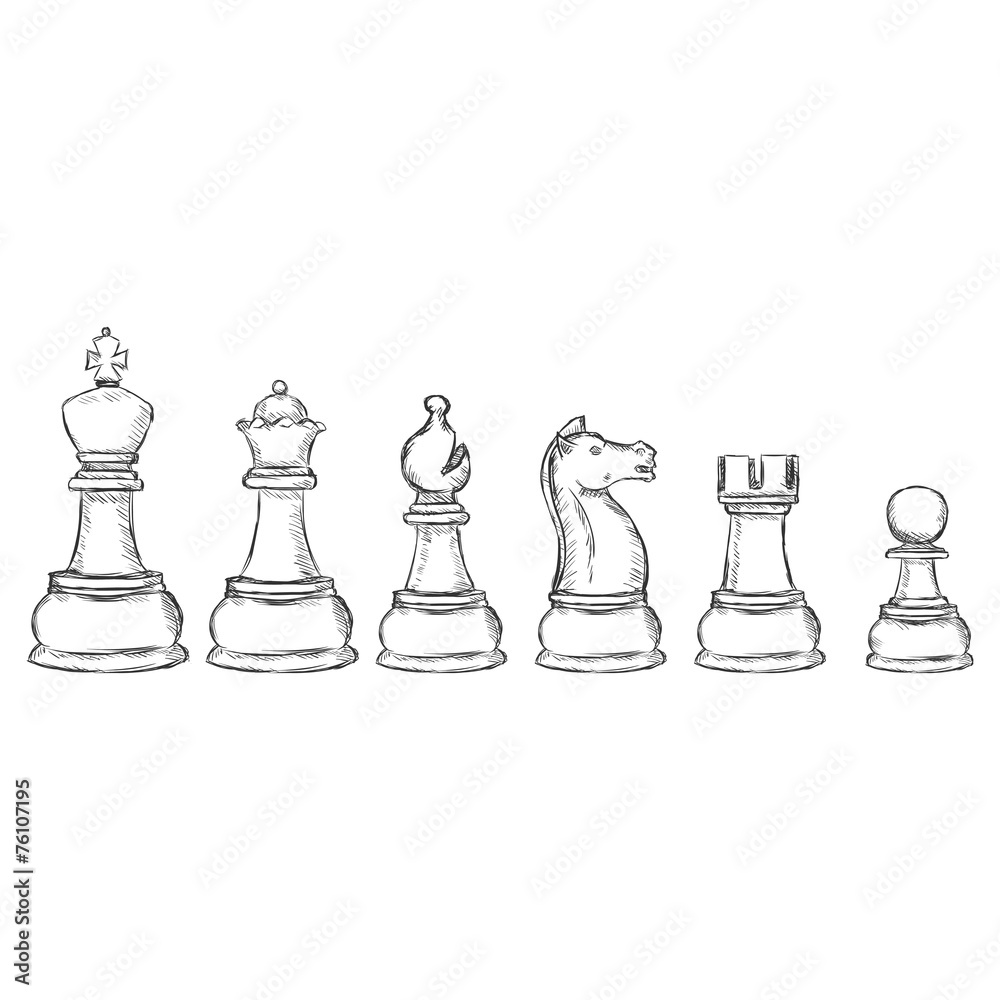 Vector Set of Sketch Chess Figures Stock Vector | Adobe Stock