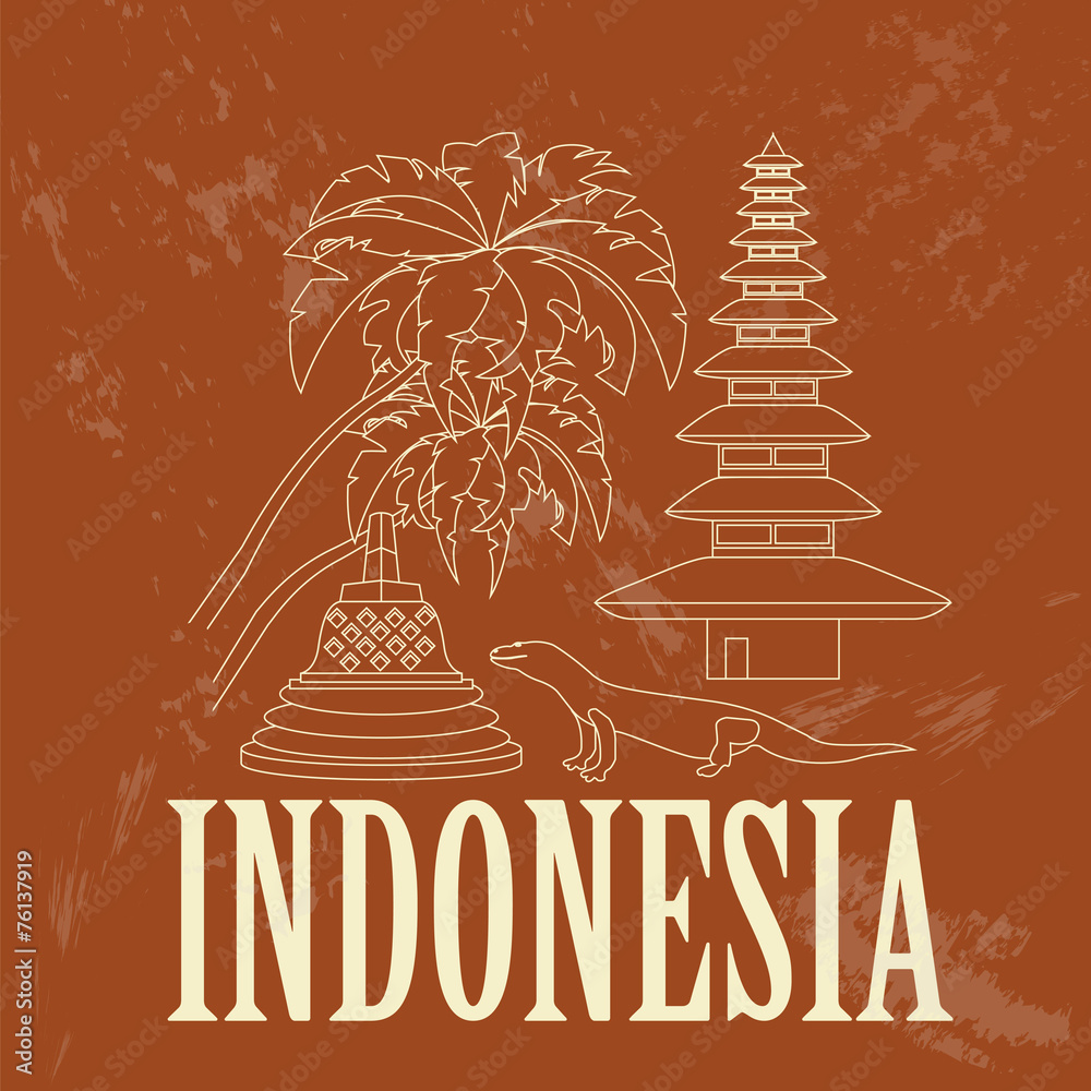 Indonesia landmarks. Retro styled image Stock Vector | Adobe Stock
