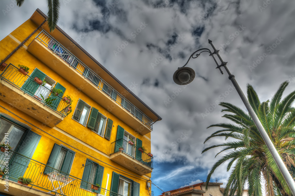 lamppost and yellow building Stock Photo | Adobe Stock