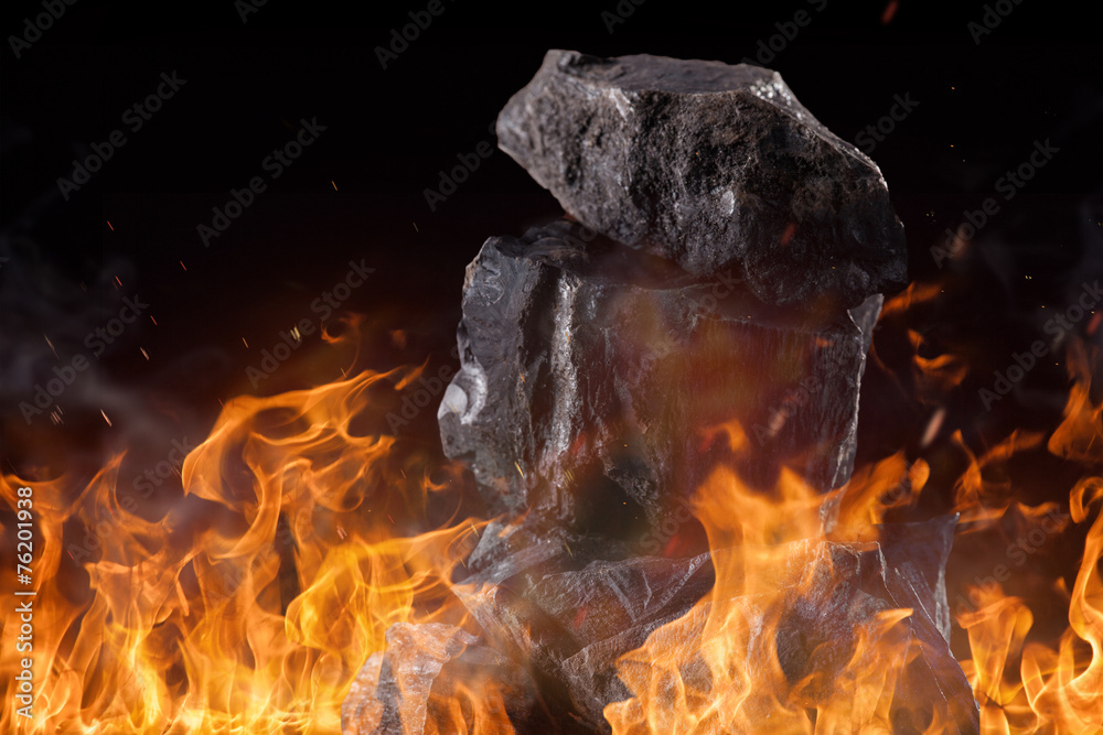 Coal lumps with fire flames Stock Photo | Adobe Stock