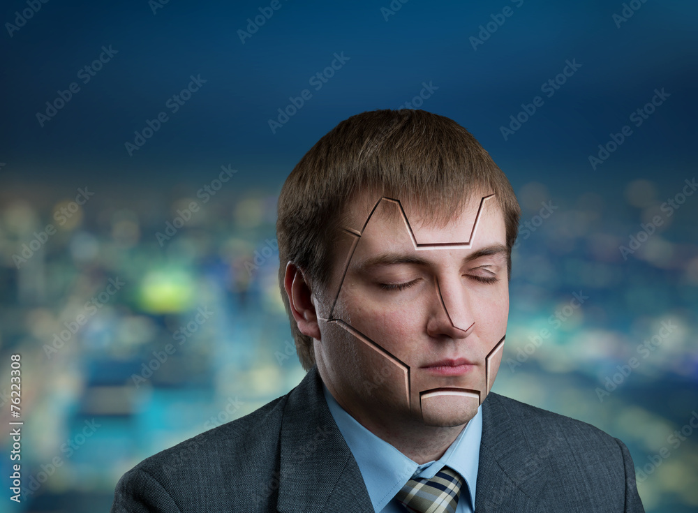 Businessman head with cracks on his face Stock Photo | Adobe Stock
