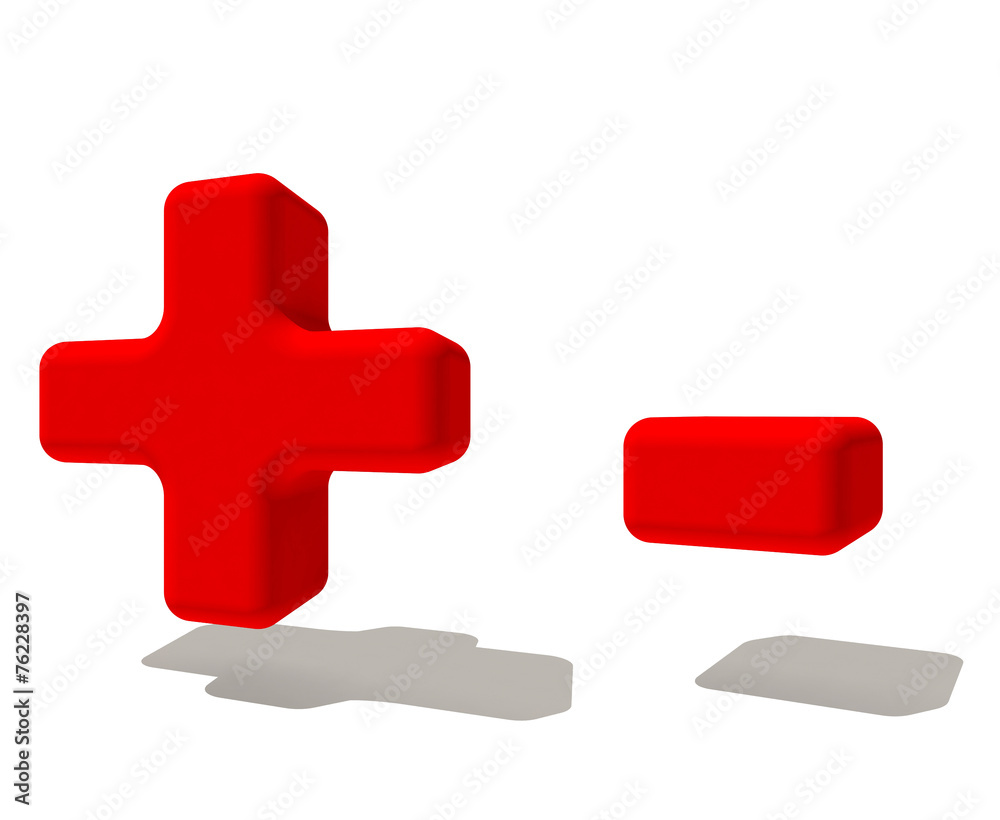 più e meno simbolo 3d rossa, isolato su fondo bianco Stock Illustration ...