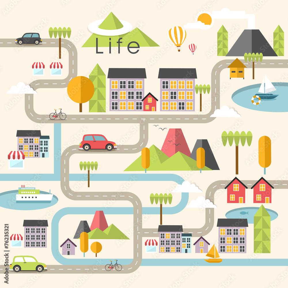 cartoon downtown illustration in flat design Stock Vector | Adobe Stock