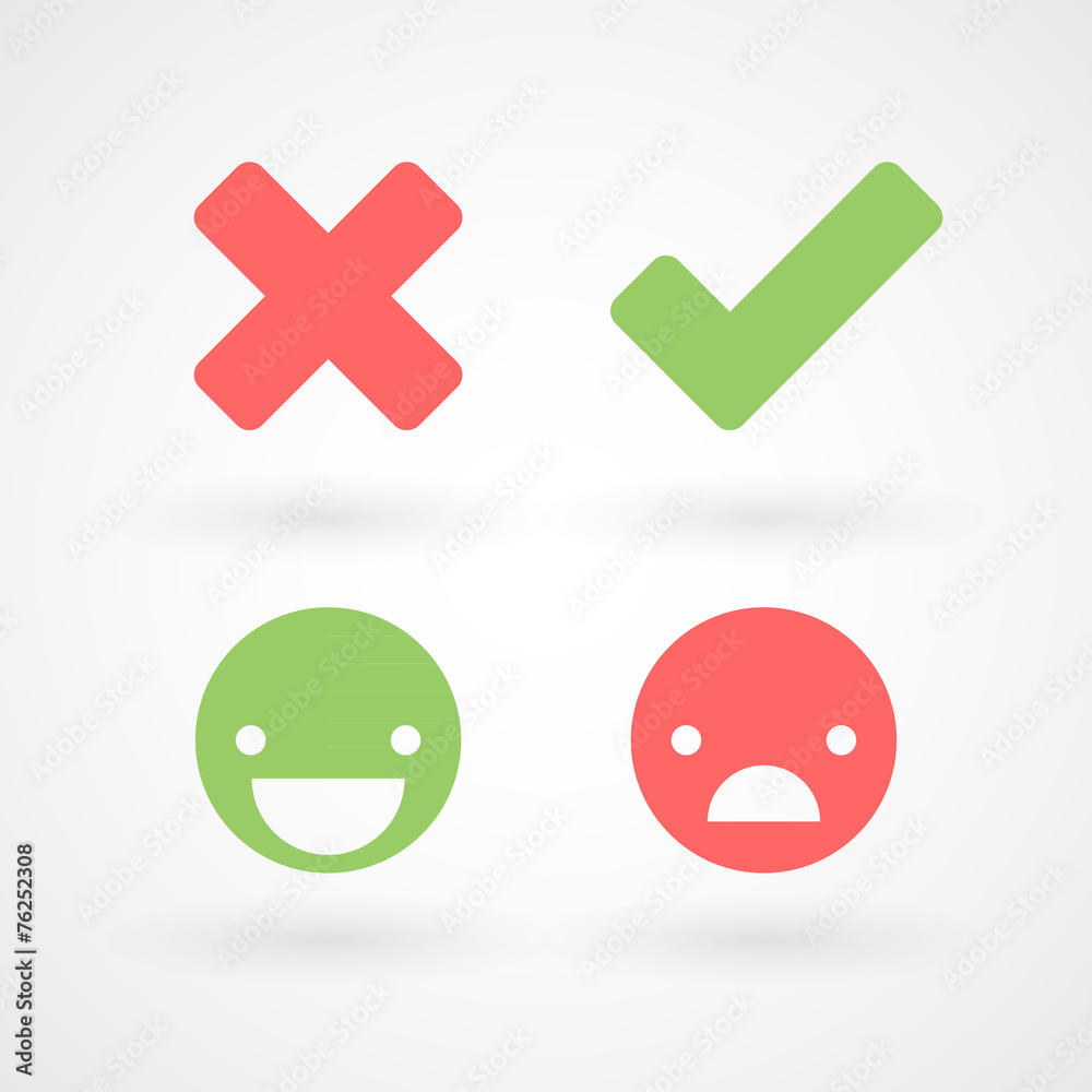 Wrong and right check mark icons. Happy and unhappy smileys. Stock ...
