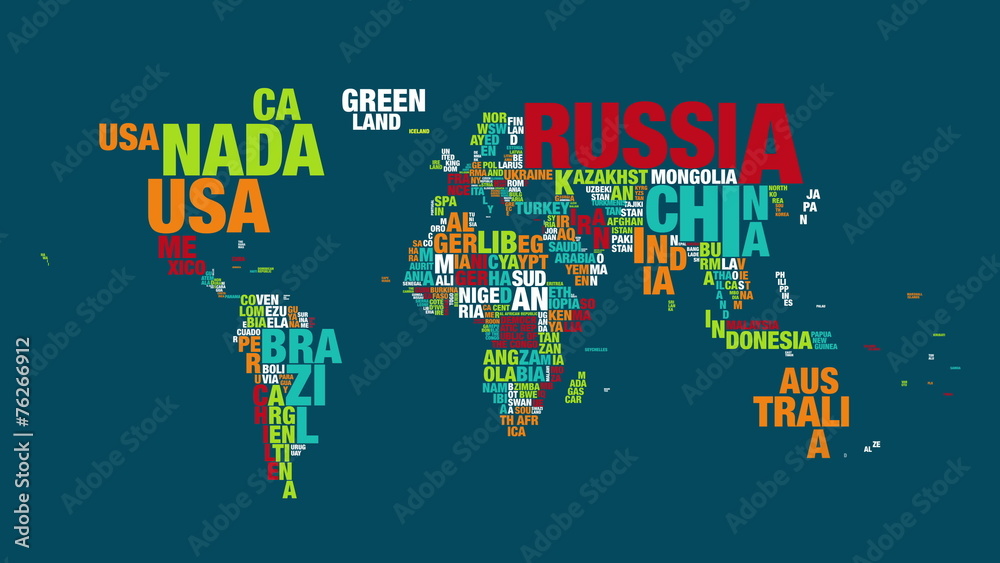 Colorful word cloud of world map in 4k resolution Stock Video | Adobe Stock