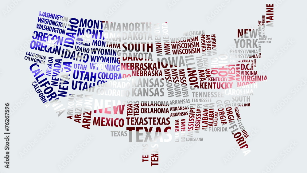 Word cloud of the United States map with USA flag texture in 4k Stock ...