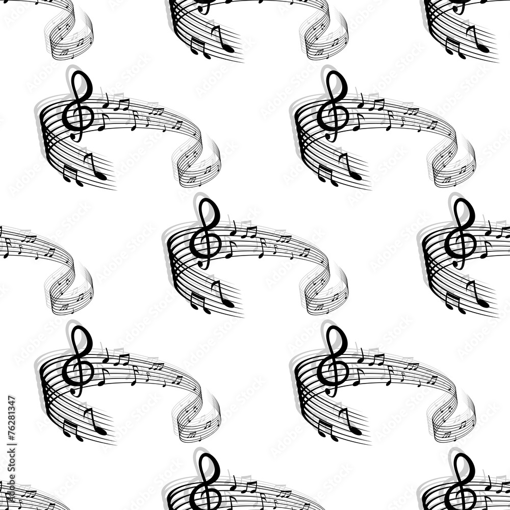 Seamless wave elements of stave with notes background Stock Vector ...
