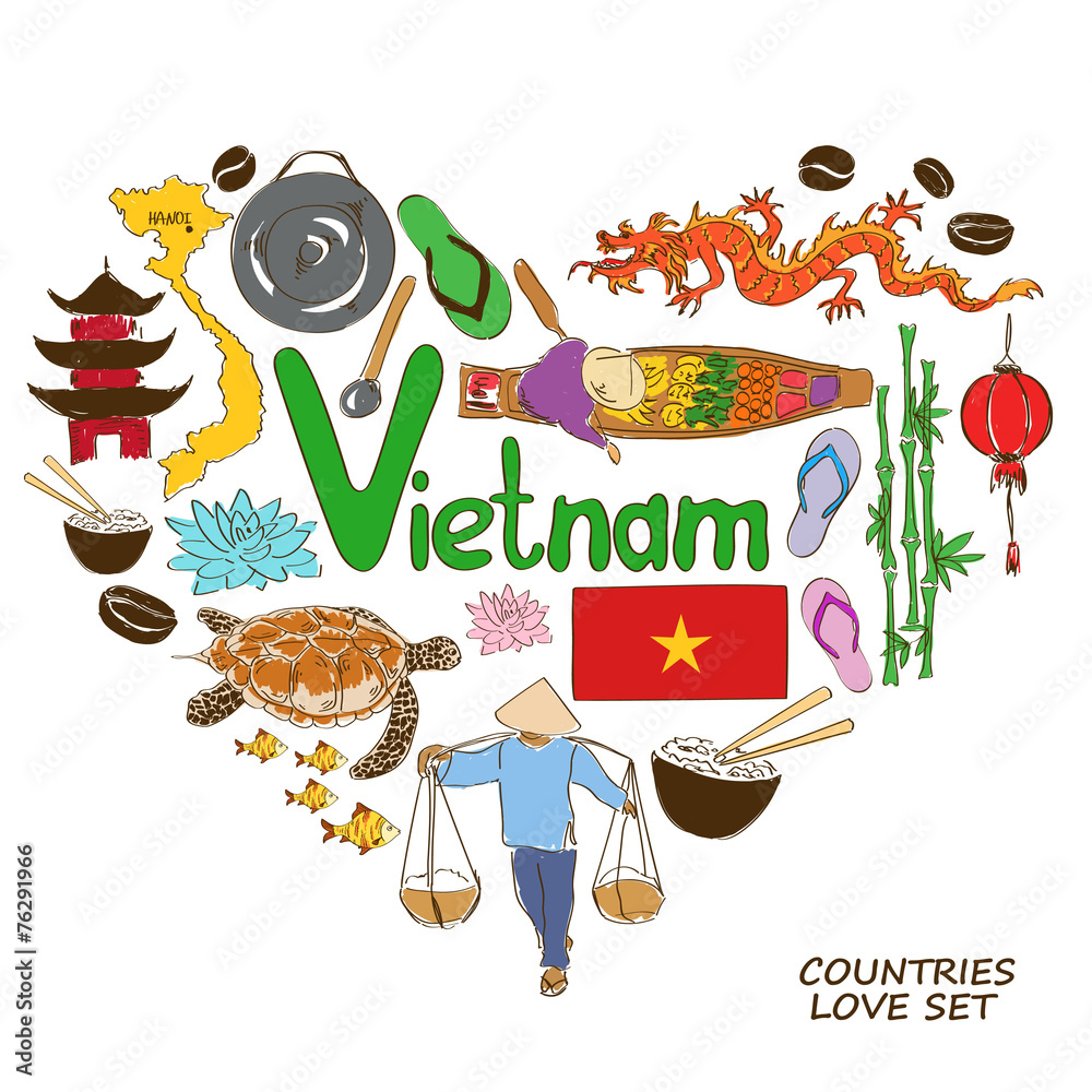 Vietnamese symbols in heart shape concept Stock Vector | Adobe Stock