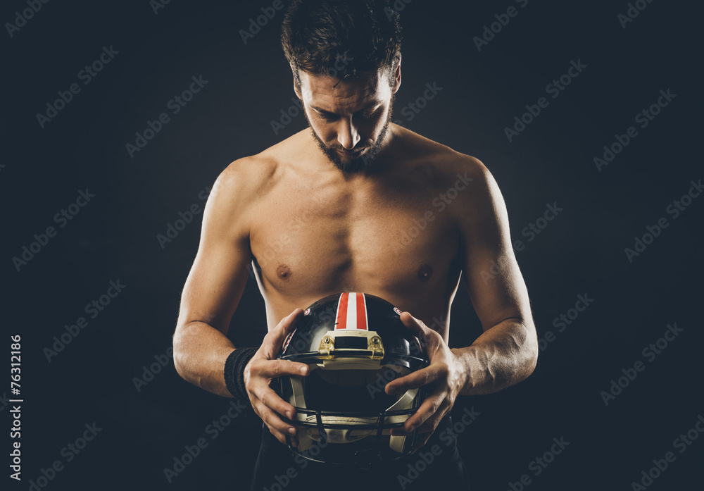 Shirtless football player with helmet Stock Photo | Adobe Stock