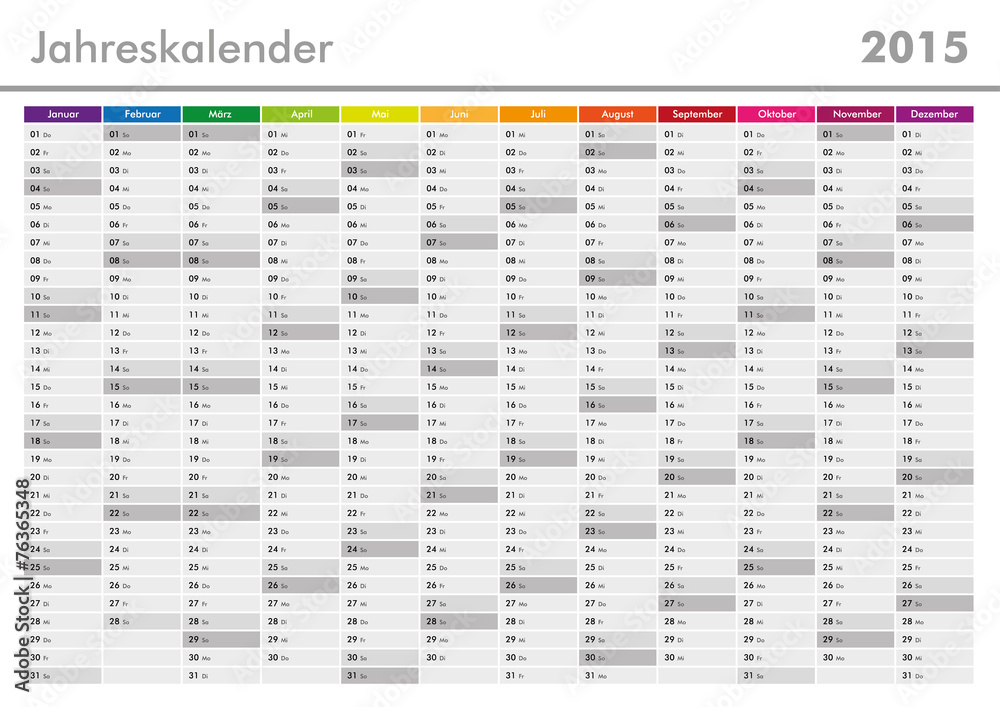 Kalender 2015 Jahresplaner Jahreskalender Stock Vector | Adobe Stock
