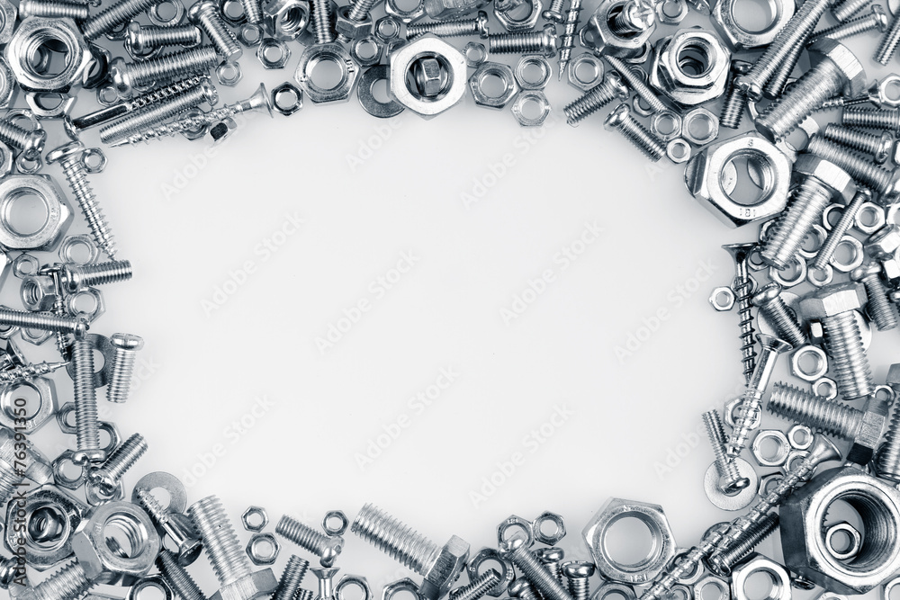 Nuts and bolts frame border. Copy space Stock Photo | Adobe Stock