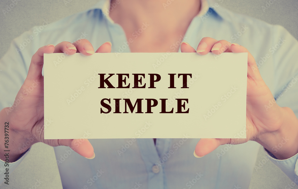 businesswoman hands holding card sign keep it simple message Stock ...