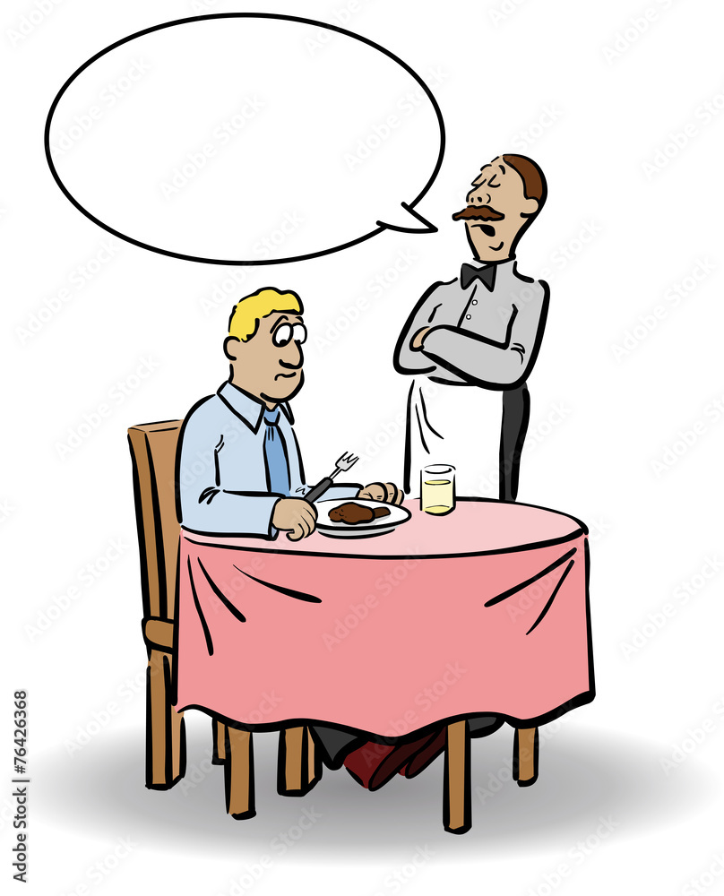 Comic: Kellner kontert Gast-Reklamation mit patziger Antwort Stock ...