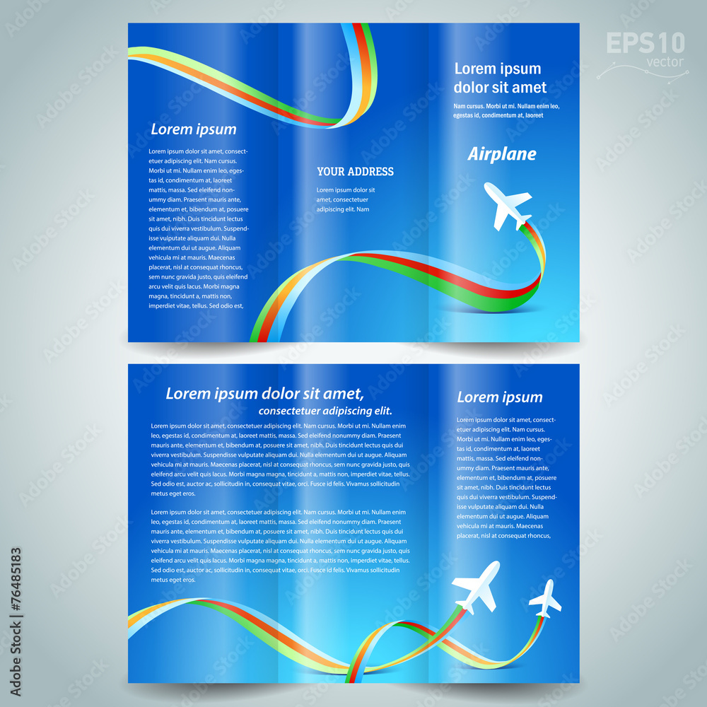 brochure design template tri-fold airplane flight line takeoff Stock ...