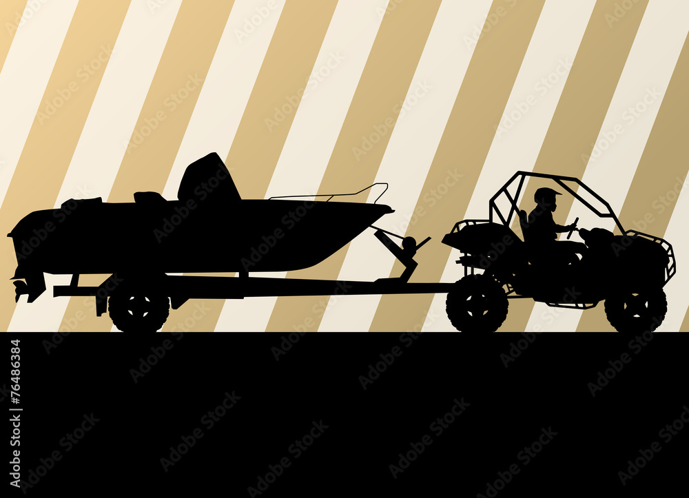 Yacht boat trailer vector background landscape with all terrain Stock ...